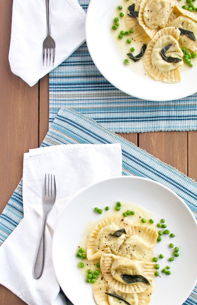 Ricotta and Spring Pea Ravioli in a Sage Butter Sauce - Cooking Goals