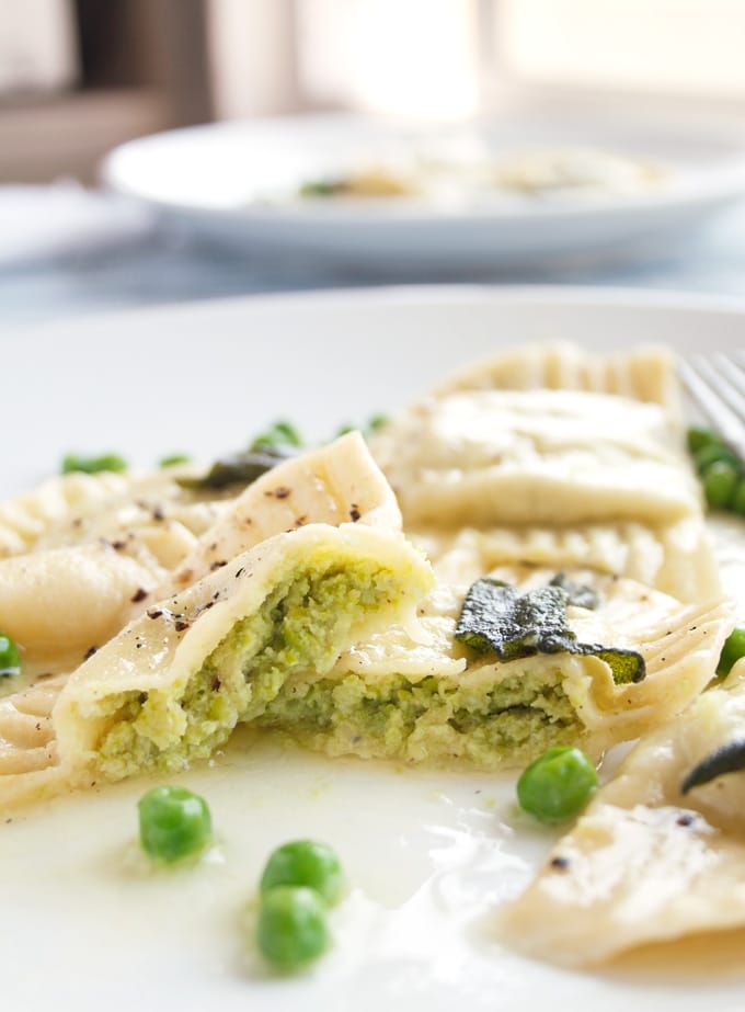 Ricotta and Spring Pea Ravioli in a Sage Butter Sauce - Cooking Goals