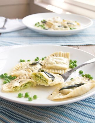 Ricotta and Spring Pea Ravioli in a Sage Butter Sauce - Cooking Goals